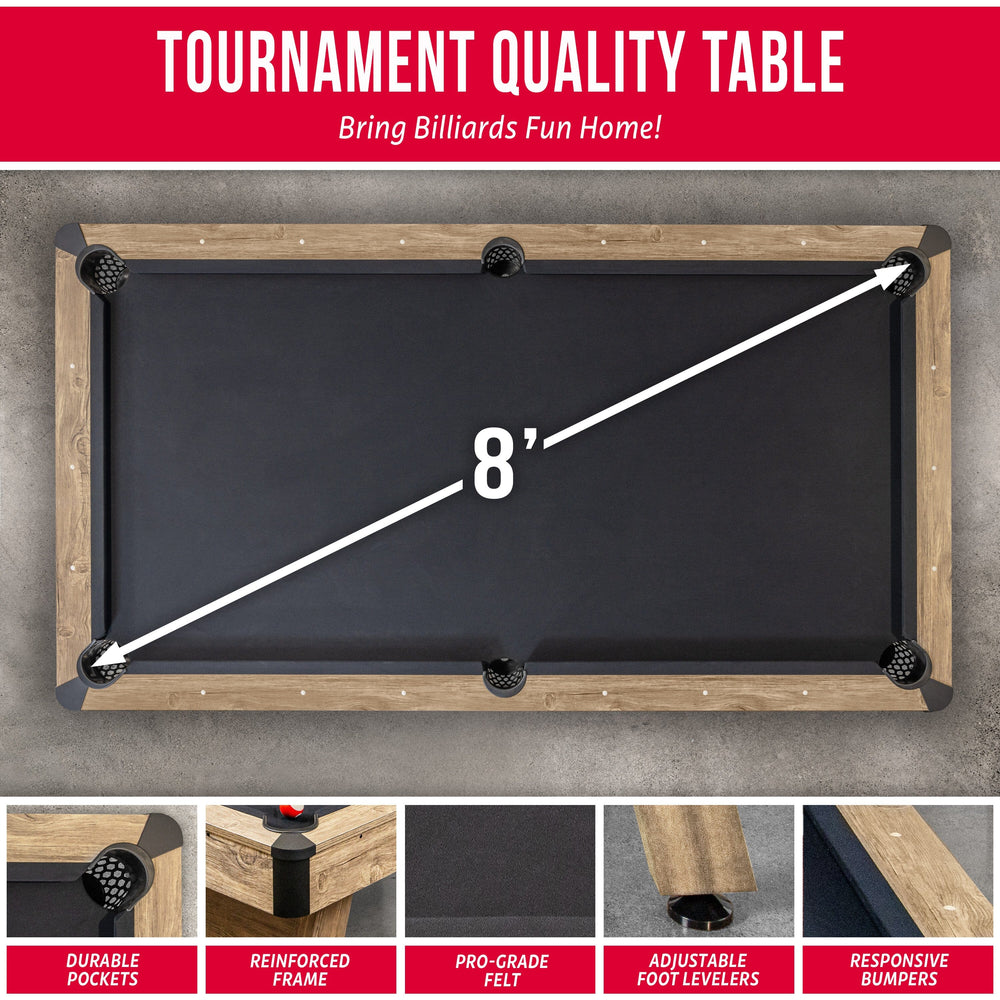 GoSports 8 ft Pool Tables with Wood Finish - Billiards Game Room Table ...