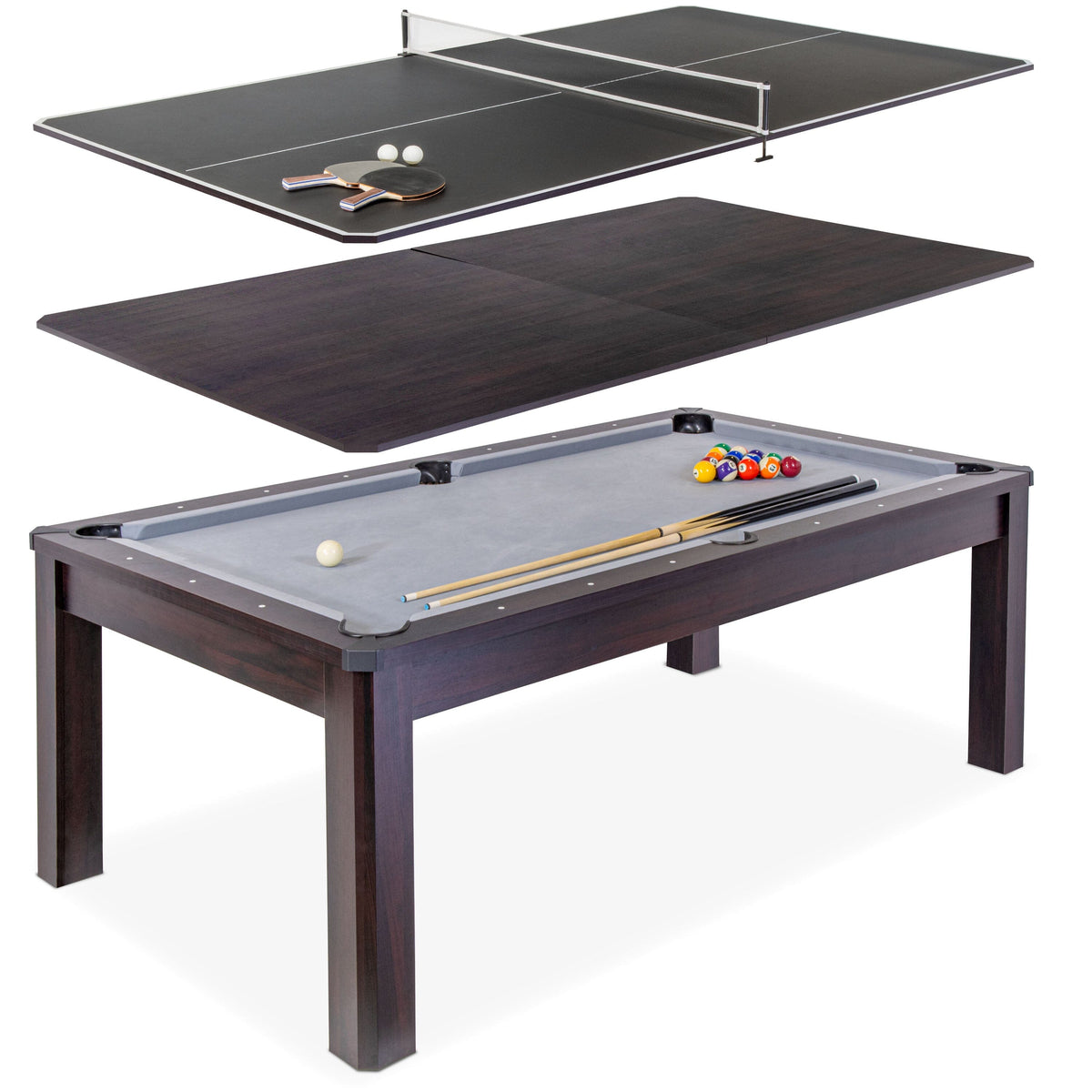 GoSports 7 ft 3 in 1 Pool, Dining, & Table Tennis Combo Table - Conver ...