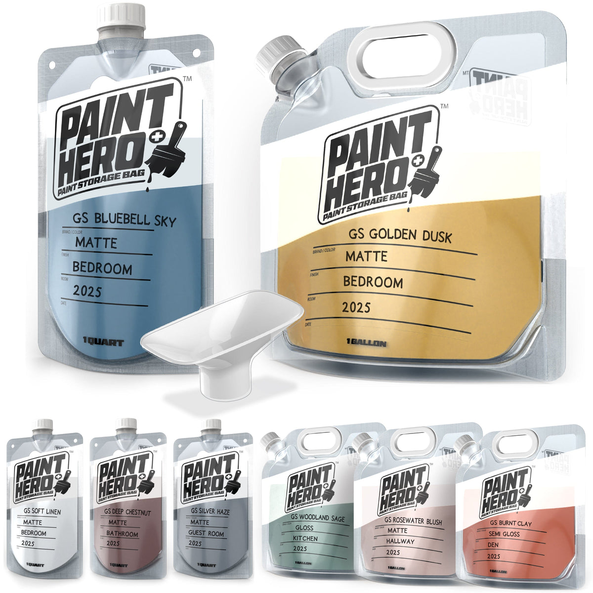Paint Hero 8 Pack Paint Storage Bags - Airtight Refillable Quart and ...
