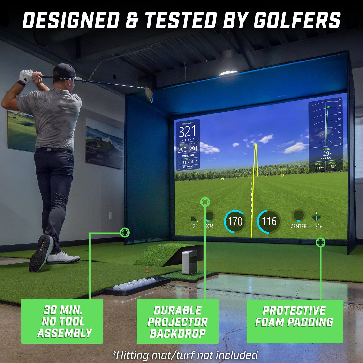 GoSports 10 x 8 ft Golf Simulator Enclosure Net - Complete Set with Fr ...